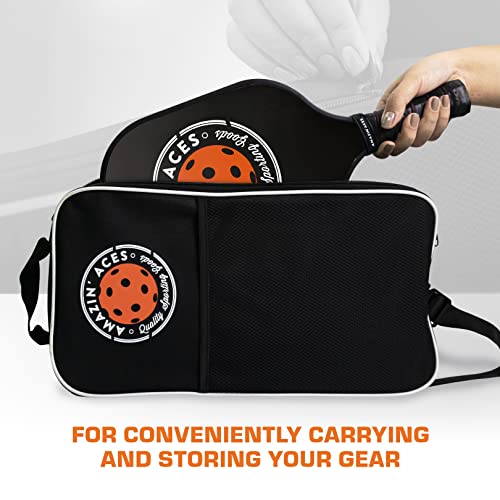 Amazin' Aces Classic Graphite Pickleball Paddles Set of 2 with 4 Pickleball Balls, Lightweight, Black Pickleball Rackets with Soft, Nonslip Comfort Grip Handles & Protective Portable Pickleball Bag