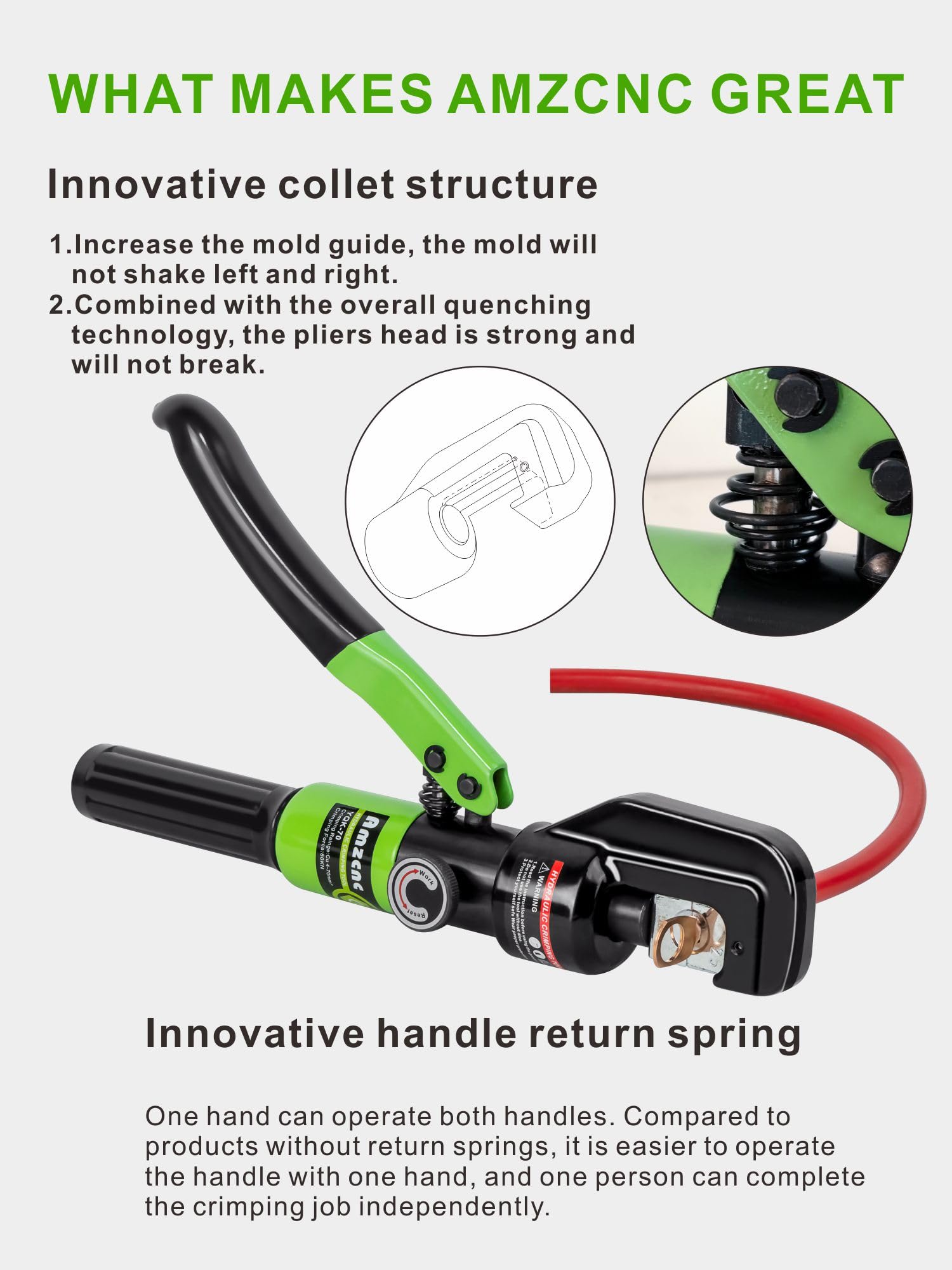 AMZCNC 10 Tons Hydraulic Wire Battery Cable Lug Terminal Crimper Crimping Tool With 9 Pairs of Dies