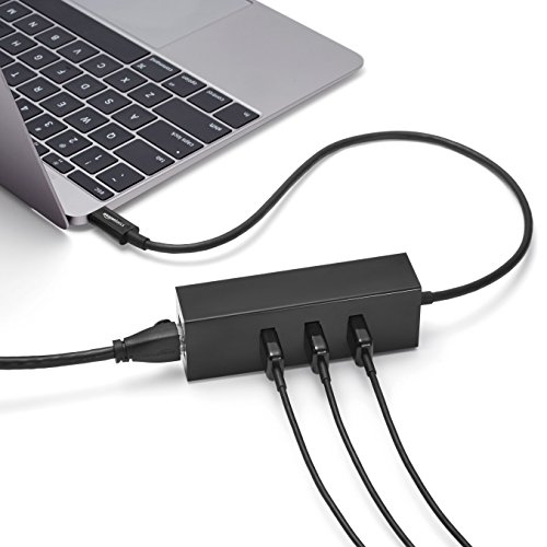 Amazon Basics USB 3.1 Type-C to 3 Port USB Hub with Ethernet Adapter - Black