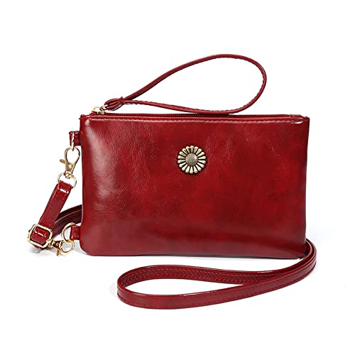 Belsmi Small Crossbody Cell Phone Purse for Women, Mini Messenger RFID Blocking Travel Shoulder Handbag Leather Wallet (Red)