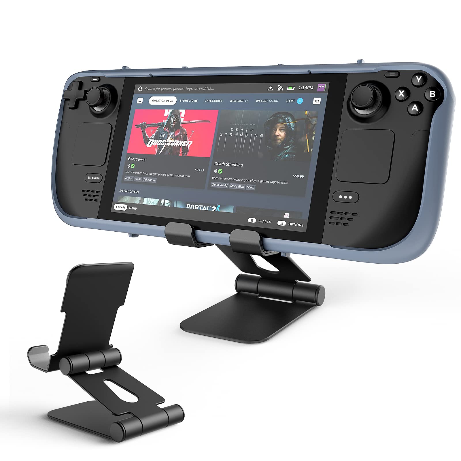 Adjustable Holder Stand Base for Steam Deck, Aluminum Alloy Foldable Anti-Slip Desk Playstand Dock Cradle, Thick Case Friendly, Multi-Angle Viewing For Switch, Steam Deck, iPad, other Mobile Phones