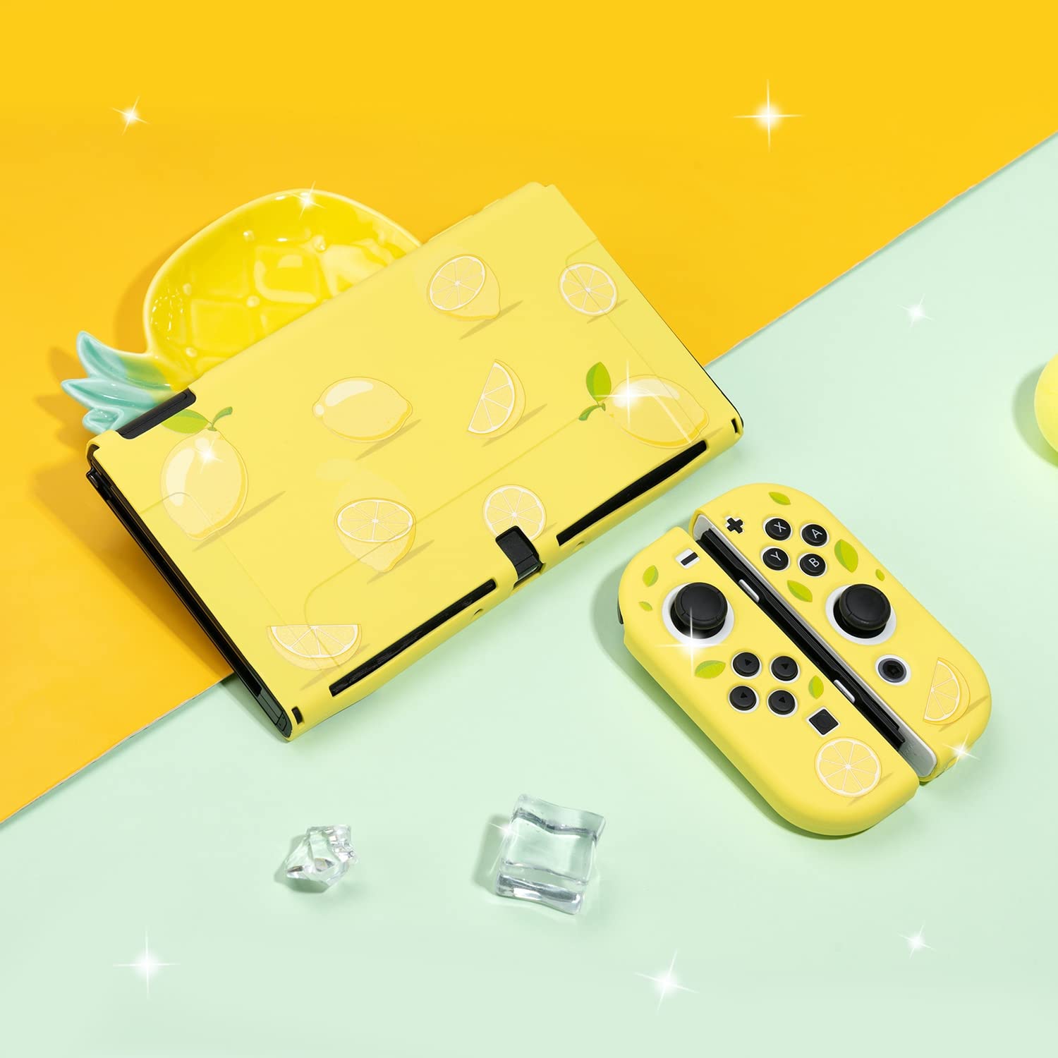 BelugaDesign Lemon Switch OLED Case | Dockable Fruit Soft Pastel Cute Snap on Cover for Girls Women Crossing | Compatible with Nintendo Switch OLED Console Joycons (Switch OLED, Yellow)