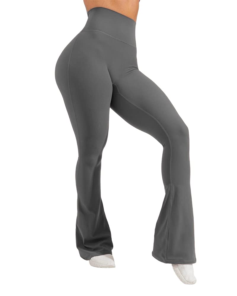Aurgelmir Womens High Waist Flare Yoga Pants Butt Lifting Running Athletic Bootcut Leggings with Pockets Grey