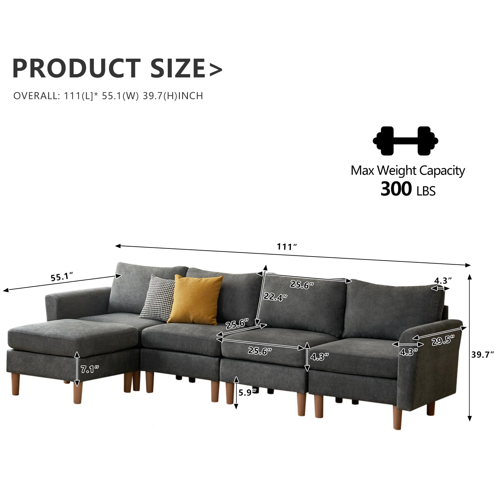 Cpintltr Modular Sectional Sofa 5 Seat Polyester Sofa Bed with Reversible Chaise Convertible L Shaped Couch with Ottomans Memory Foam Sleeper Sofa with Tapered Wood Legs for Living Room Beige