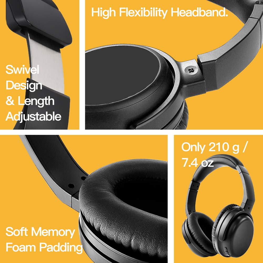 AKSONIC Athlete Bluetooth Headphones Over Ear Headset aptX Low Latency Wireless with Mic, Dual Device Connection, Comfortable Protein Leather Earpads Works with Metal Detector
