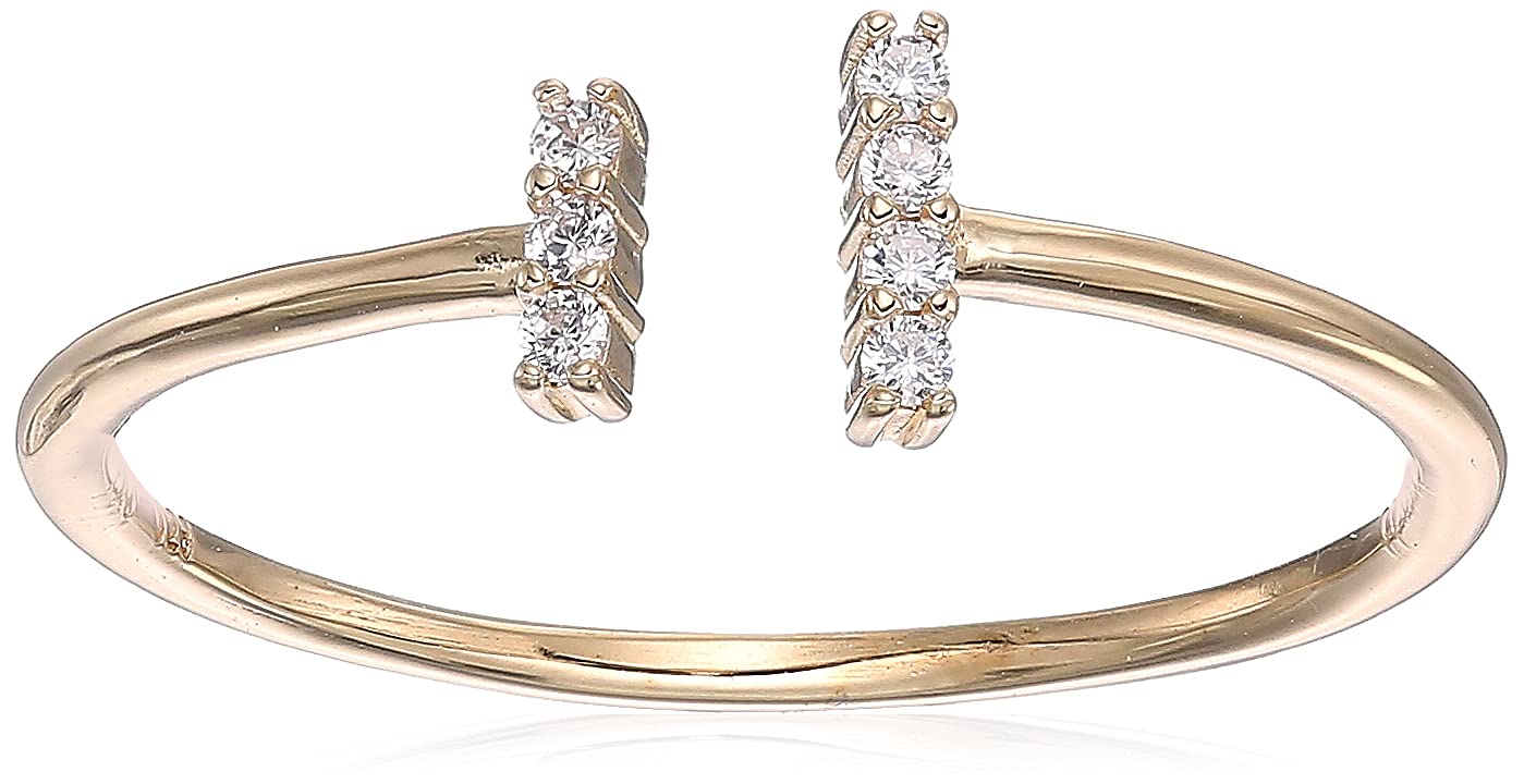 Amazon Essentials 14K Rose Gold Over Sterling Silver Cubic Zirconia Open-Space Adjustable Fashion Stackable Ring, Size 7, (previously Amazon Collection)