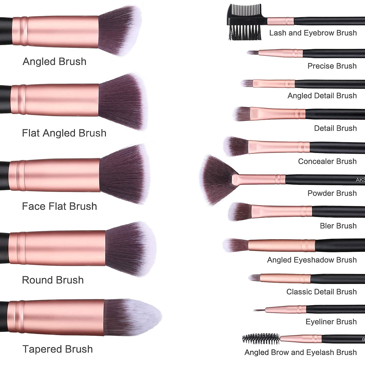 Akstore Makeup Brushes 16 Pcs Makeup Brush Set Travel makeup brush set (Rose Gold)