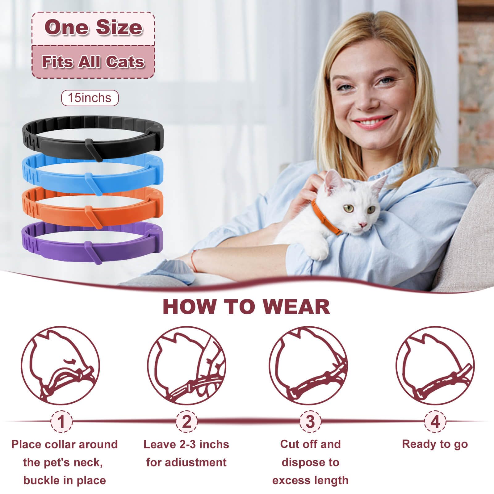 Calming Collar For Cats 4 Pack, Reduce Anxiety Stress Relief Travel Supplies, Kitten Pheromone Calming Diffuser Efficient Tranquilizer Product Breakaway, Pee Deterrent Stop Meowing, Sedative Adaptil