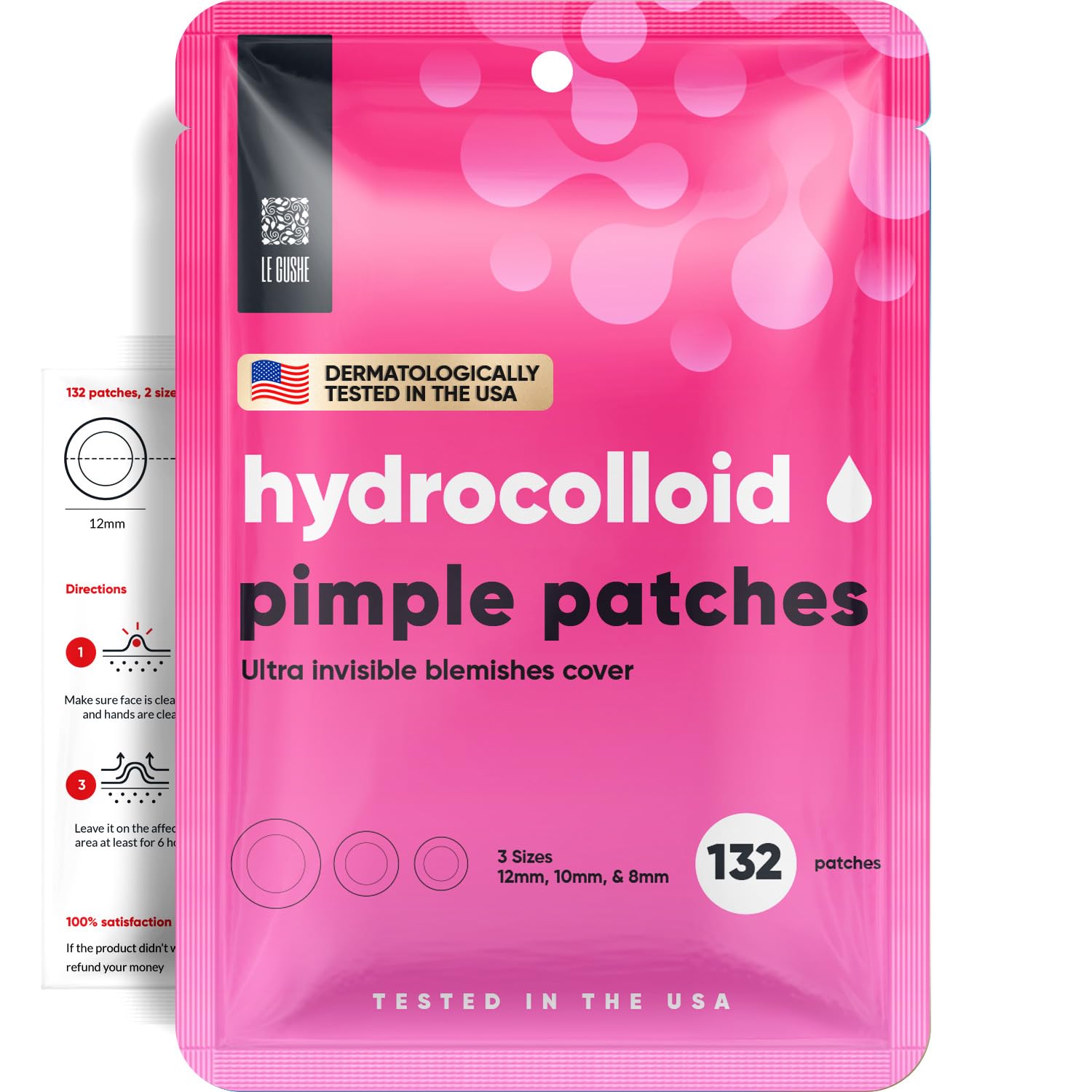 LE GUSHE Pimple Patches for Face (132 dots) - Hydrocolloid Acne Patch for Zits and Blemishes - Invisible Blemish Patches for Face - Spot Cover Stickers