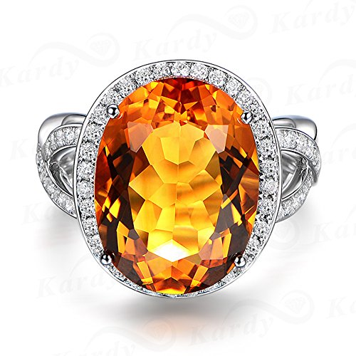 Amazing Citrine Gemstone Diamond Solid 14K White Gold Twist Shank Halo Promise Wedding Engagement Ring Set