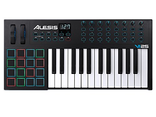 Alesis VI25 - 25 Key USB MIDI Keyboard Controller with 16 Pads, 8 Assignable Knobs, 24 Buttons and 5-Pin MIDI Out Plus Production Software Included,Black