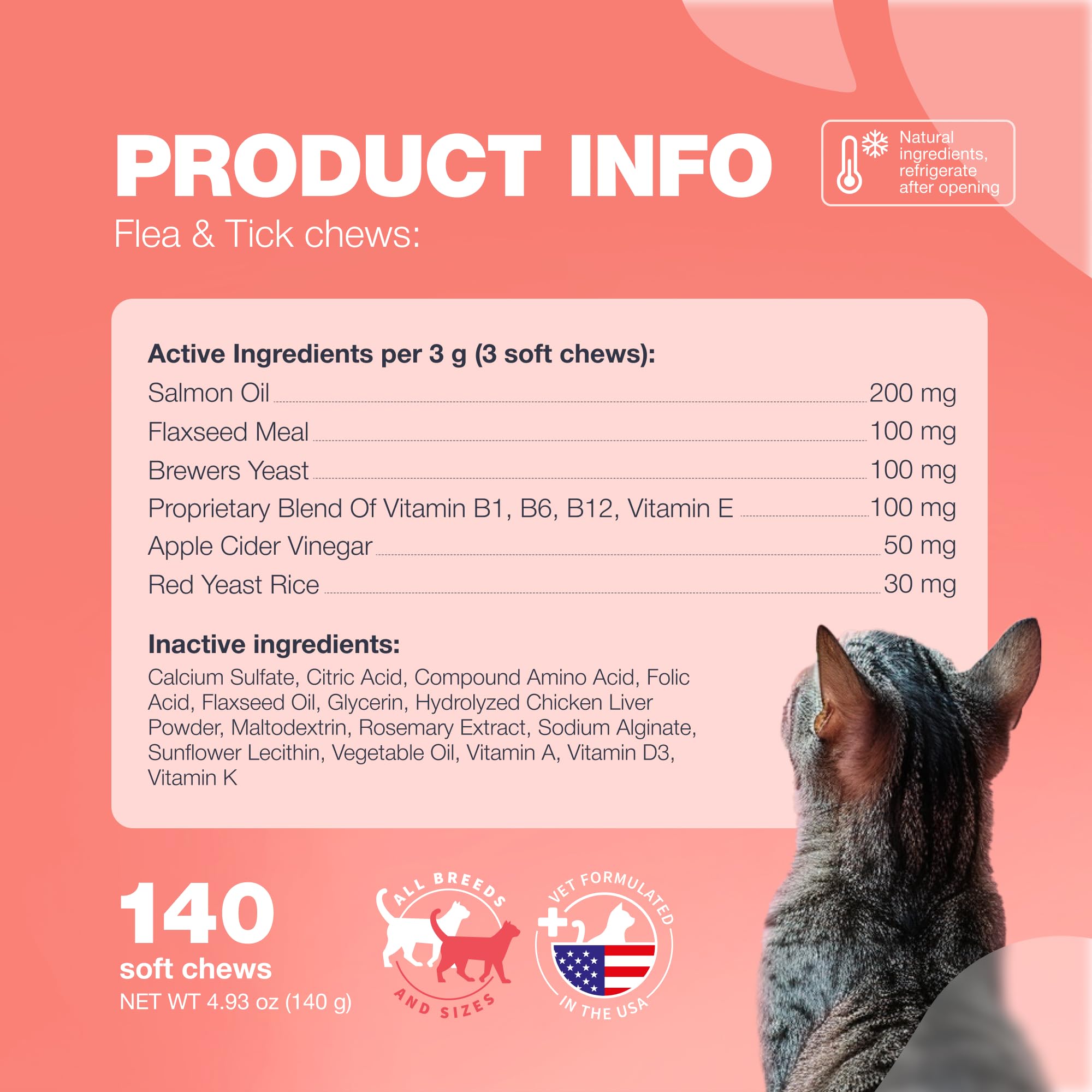 Cat Support Chews, Cat Soft Chews Supplement - Vitamins B Blend - Overall Health Maintenance - Flea Support for All Breeds, Cat Chewables