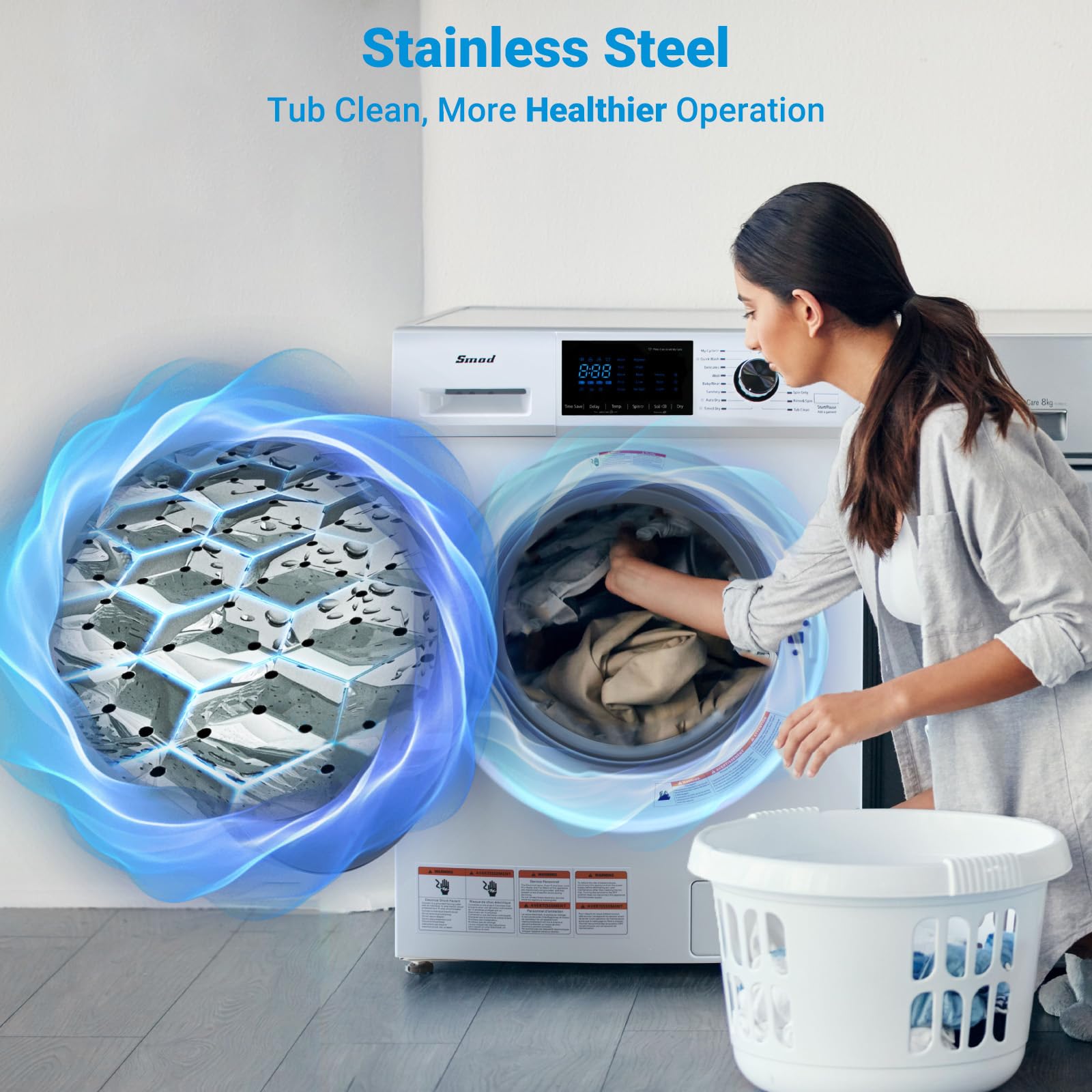 Smad 2.7 Cu. Ft Washer and Dryer Combo, 24" Ventless Washer Dryer Combo with Child Lock, Low Noise and Easy Store for RV and Apartment, White