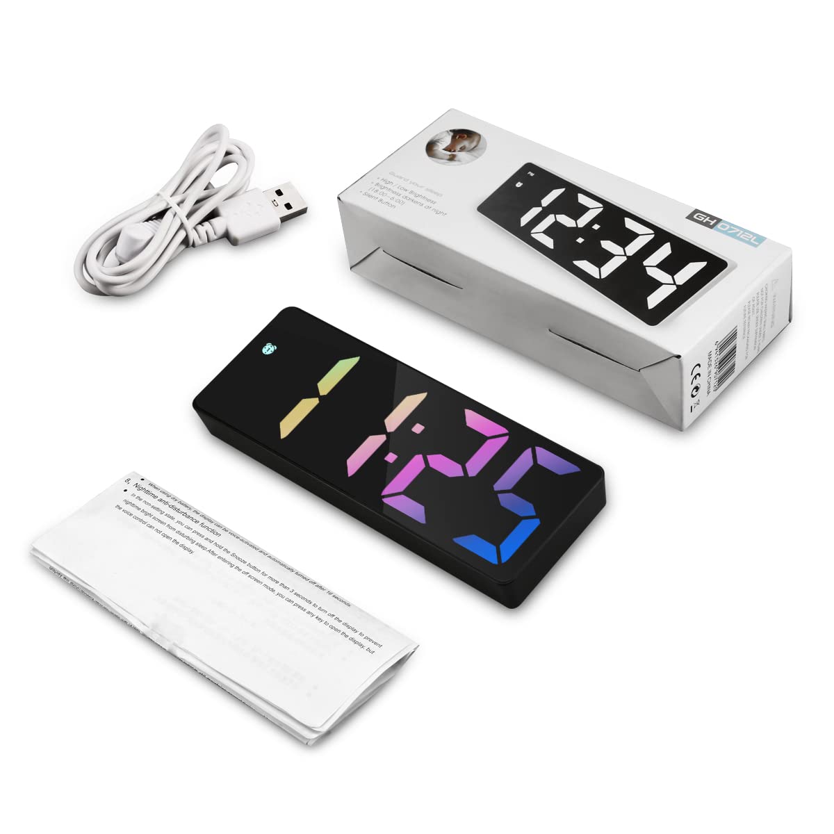 Ankilo Newest Digital Clock, LED Alarm Clock for Bedroom, Electronic Desktop Clock with Temperature Display, Adjustable Brightness, Voice Control, 12/24H, Small Clock for Bedroom(No Battery&Adapter)