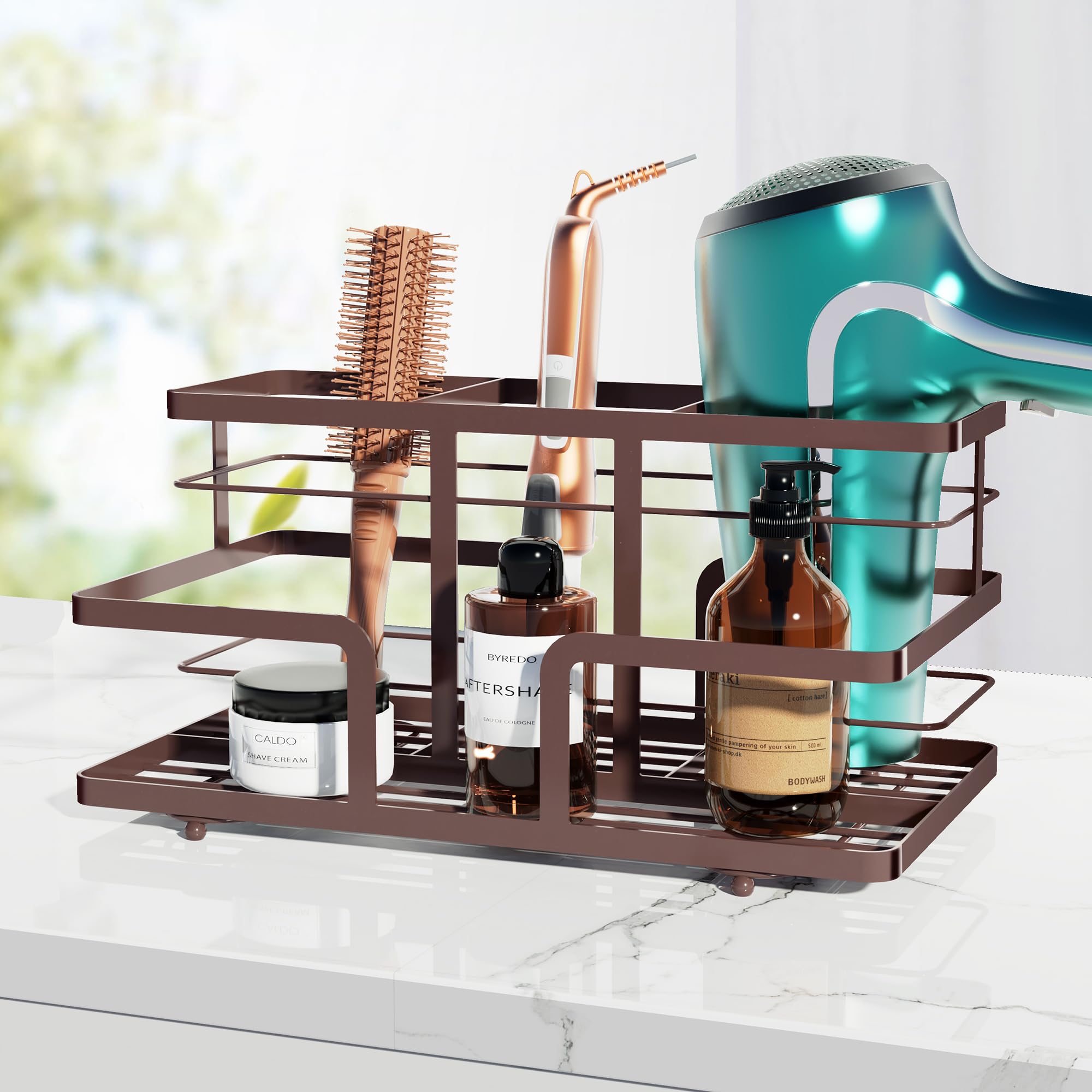 YIGII Hair Dryer Organizer - 4 Compartment Bathroom Countertop Stand, Heat-Resistant, Easy to Install, White