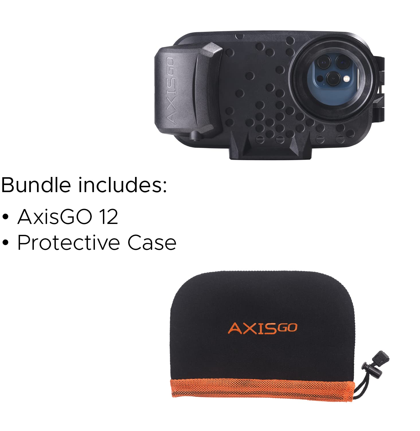 AquaTech AxisGO iPhone 12 Waterproof Phone Housing for Underwater Action Photography Snorkeling Surfing Travel Case - Deep Black Bundle