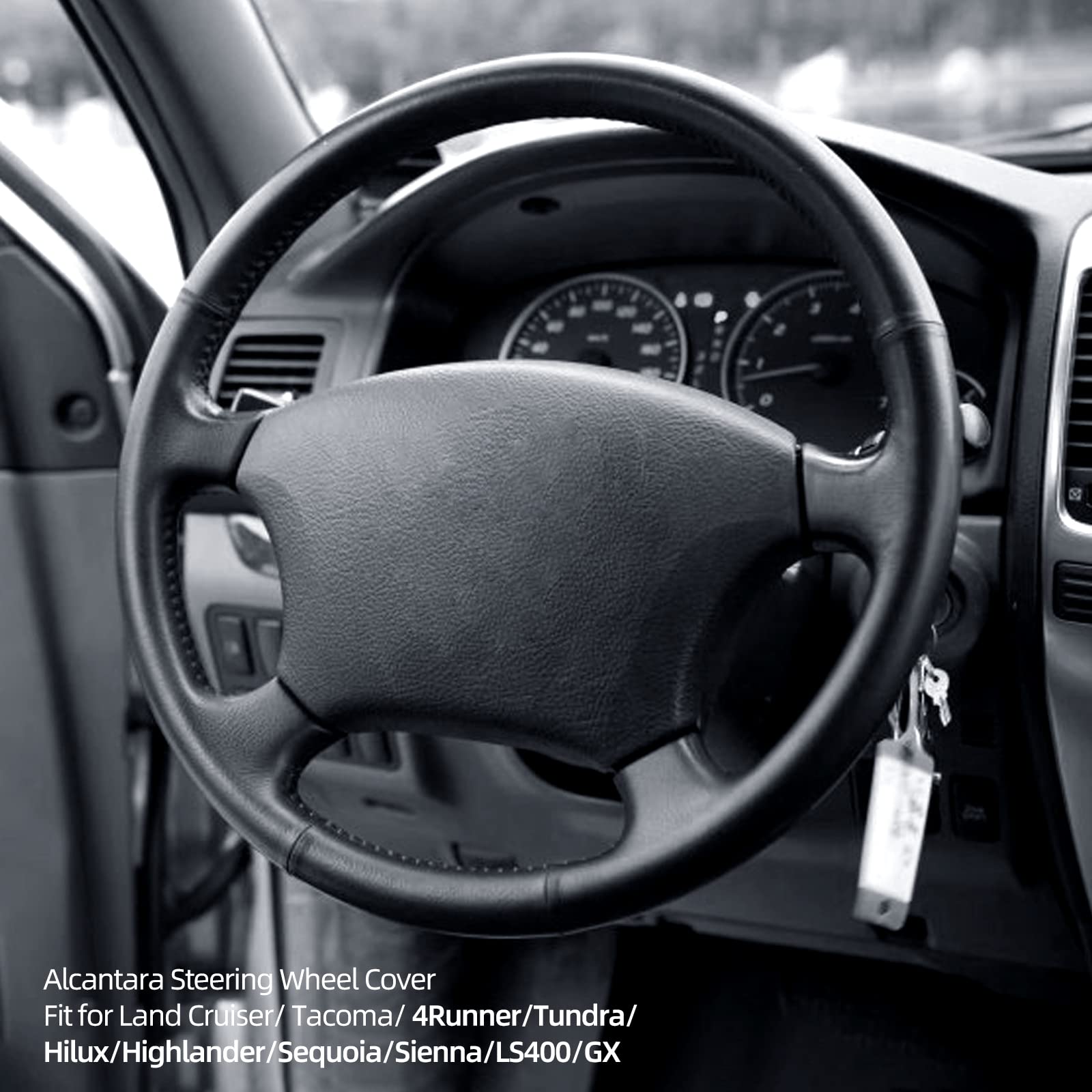 Alfanxi Hand Stitch Sewing Italy Alcantara Car Steering Wheel Cover Wrap for Toyota Land Cruiser/Tacoma/4Runner/Hilux/Sienna (White Thread)