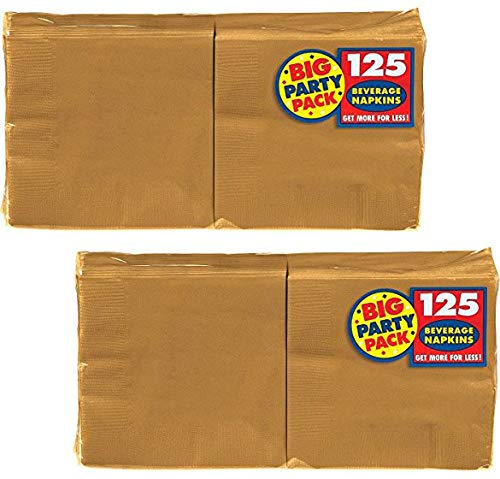 Amscan Big Party Pack Gold Beverage Napkins | Pack of 250 | Party Supply
