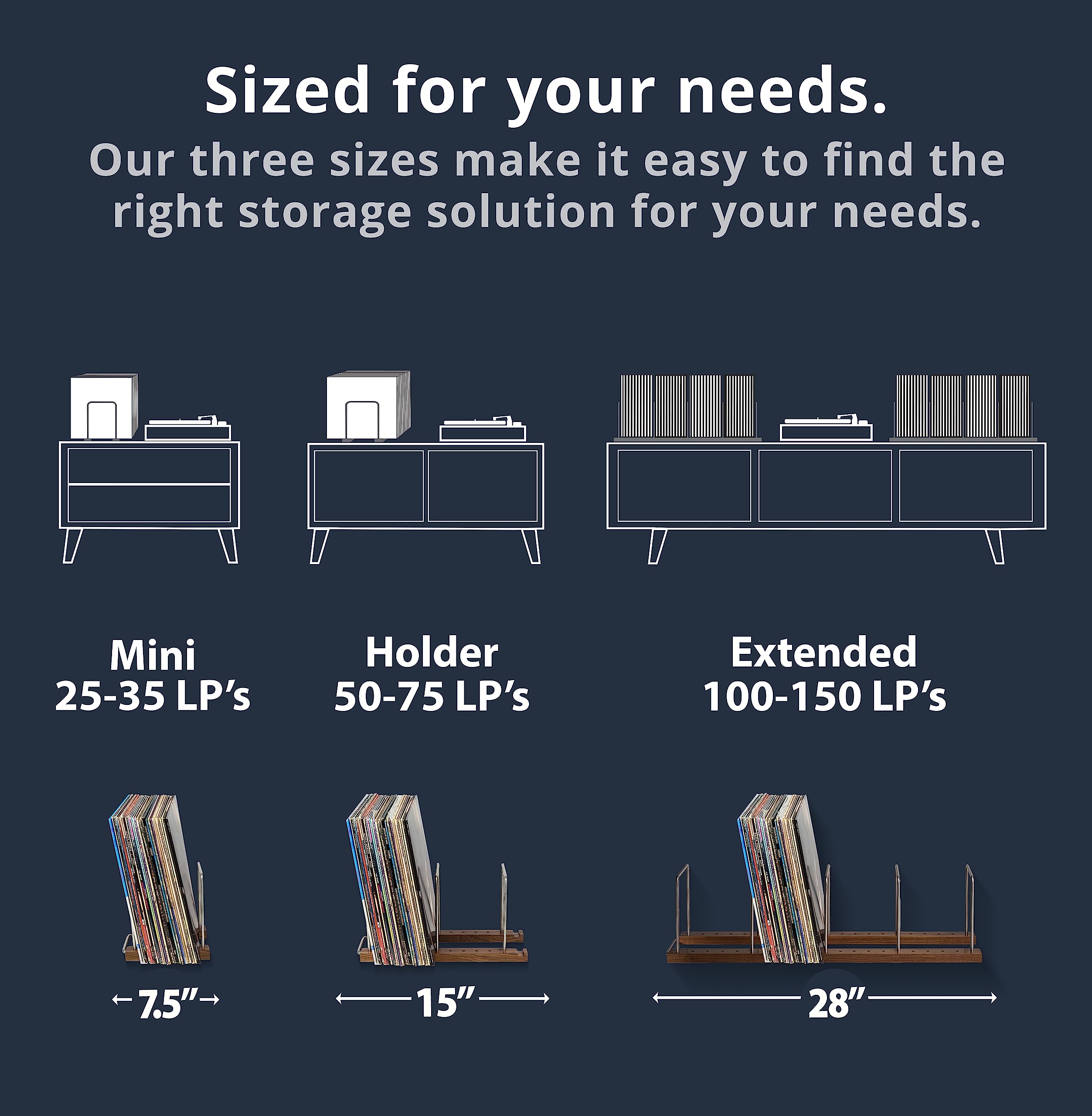 Durable Vinyl Record Storage Holder for 75 LPs, Solid Walnut Vinyl Record Stand with Built-in Now Playing Display, Sleek Vinyl Record Holder & Display for Albums