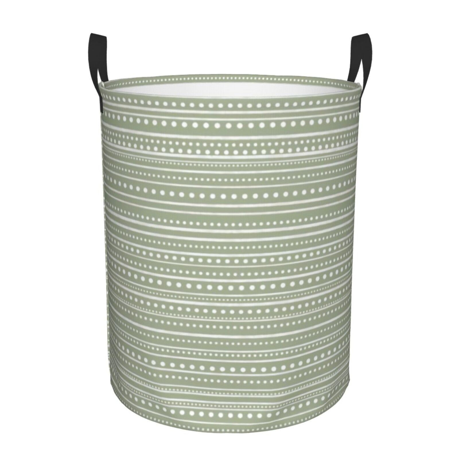 Bamanko Dotted Striped Mudcloth Sage Green Laundry Basket Waterproof Collapsible Round Laundry Hamper Toys Clothes Organizer Gift Basket For Room Medium