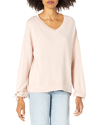 Amazon Brand - Daily Ritual Women's Supersoft Terry Tie Sleeve V-Neck Sweatshirt, Pink, Medium