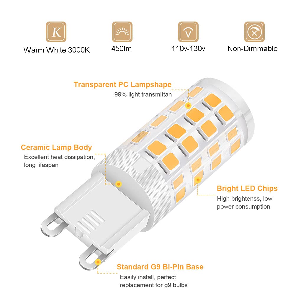 Amazing power G9 LED Bulbs, 5W LED G9 50W Equivalent Bi Pin G9 Halogen Bulbs for Chandelier Lighting Non-Dimmable Warm White 3000K 5-Pack