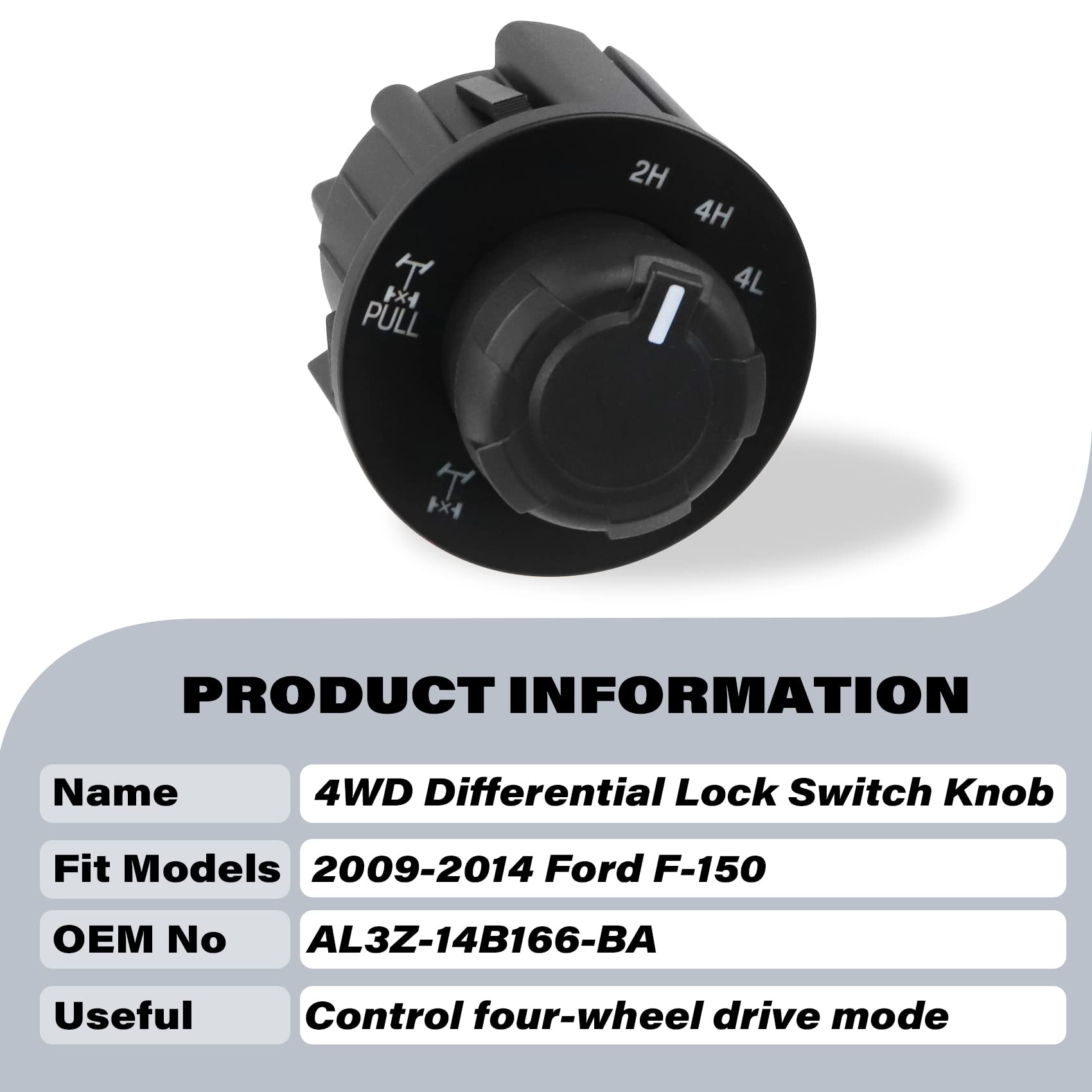AL3Z-14B166-BA, 4WD Electronic Locking Differential Switch Knob Compatible with Ford F150 4x4 2009-2014, E-Locker Override Control Switch, 4 Wheel Drive Switch Replacement Part, New - Easy to Install