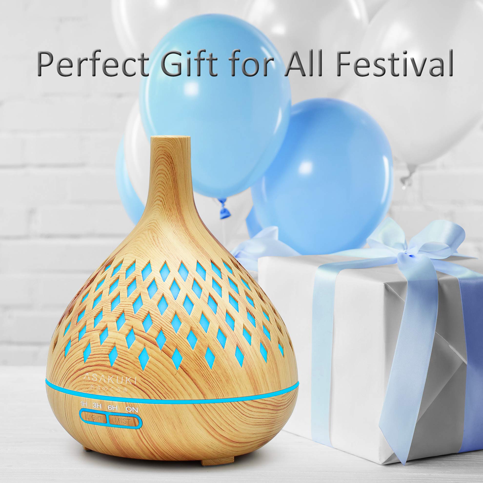 ASAKUKI Essential Oil Diffuser with Remote Control, 400ml Cool Mist Humidifier, 16 Hours Operation Aroma Diffuser with Waterless Safety Switch & 14 LED Colors