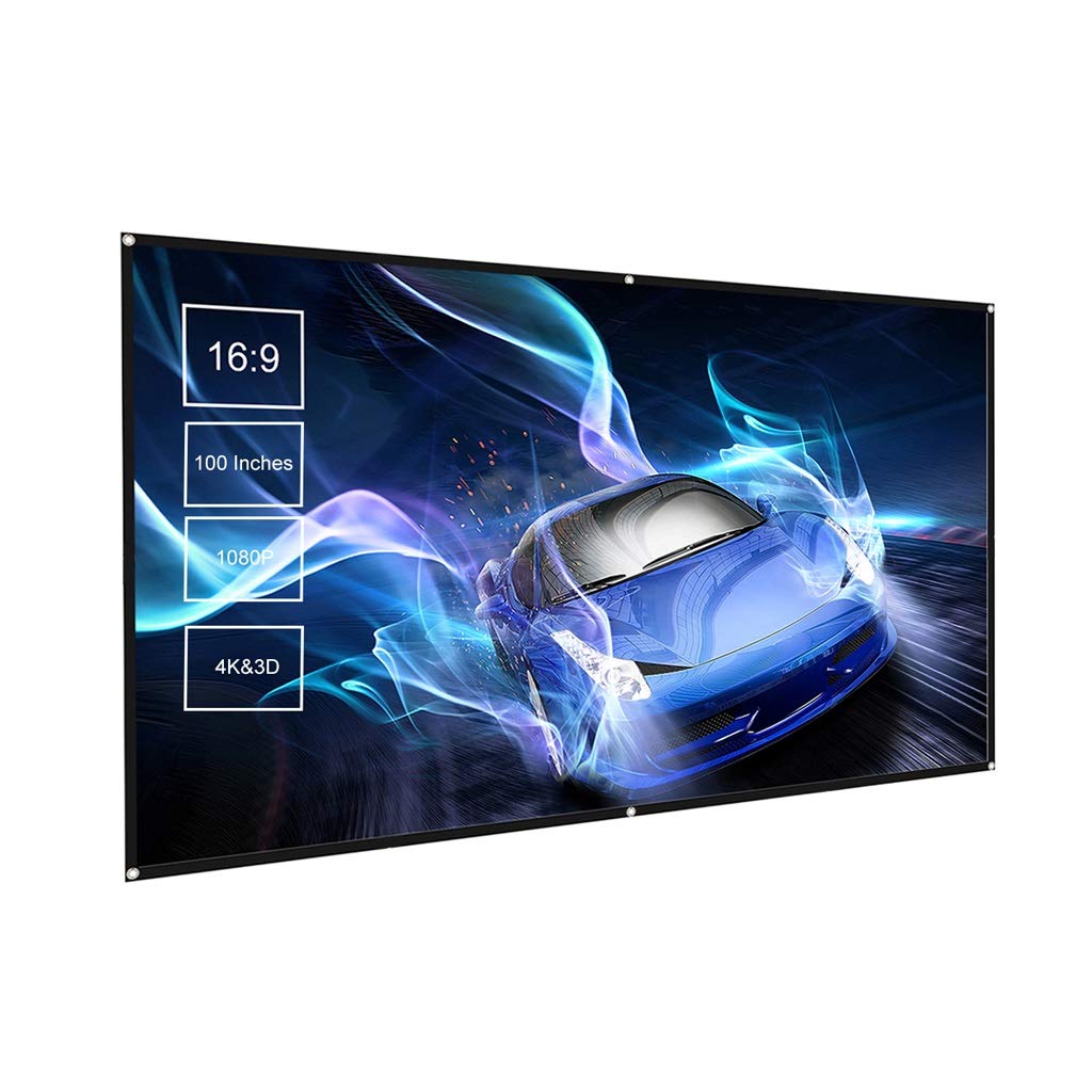 APAINI 100" Projector Screen Widescreen 16:9 Portable Projection Screen Anti-Crease Foldable Projector Movies Screen for Home Office