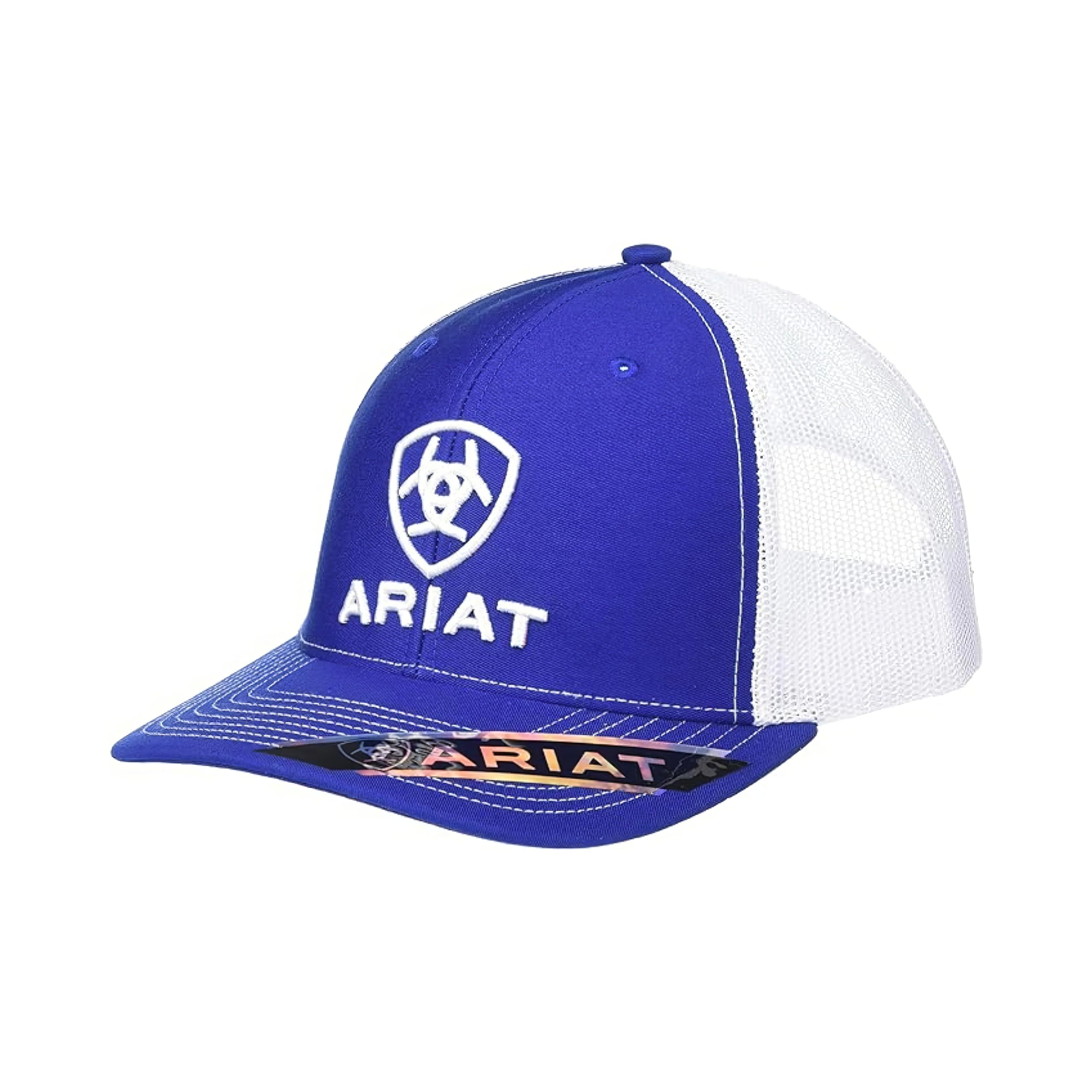 ARIAT Men's Cap, Richardson 112 Fit, Blue, Adjustable,Signature Logo, White Contrast Stitching, Mesh Back