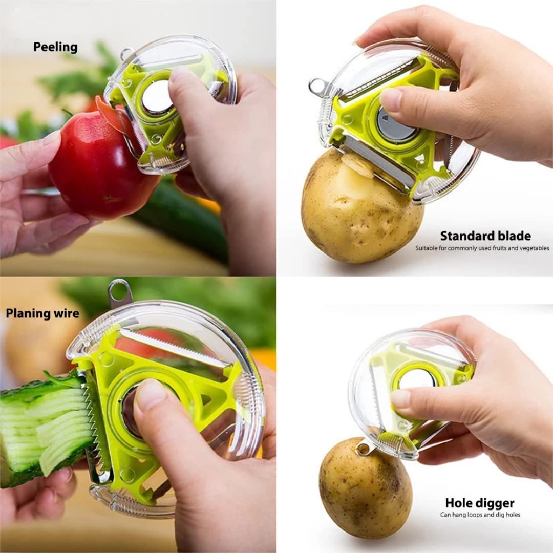 Apple Peeler β3 in 1β Multi-Functional Blades with a Button to Easy Switch | Non Slip Handle | Stainless Steel Kitchen Peeler for Fruits & Vegetables