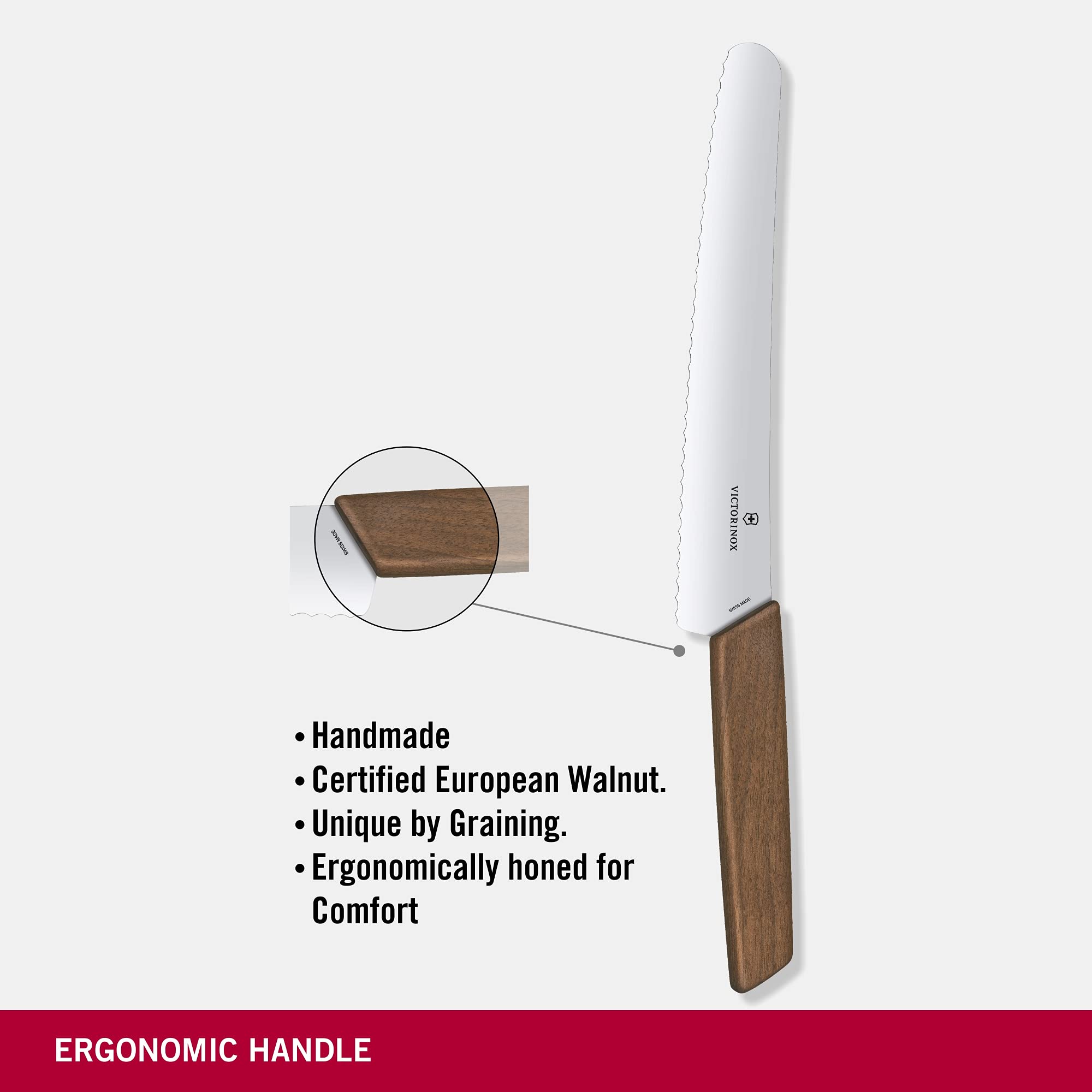 Victorinox Swiss Modern Bread & Pastry Knife - Serrated Bread Knife for Kitchen Accessories - Sharp Kitchen Knife for Cutting Sandwiches, Vegetables & More - Wavy Edge, Walnut Wood Handle, 8.5"