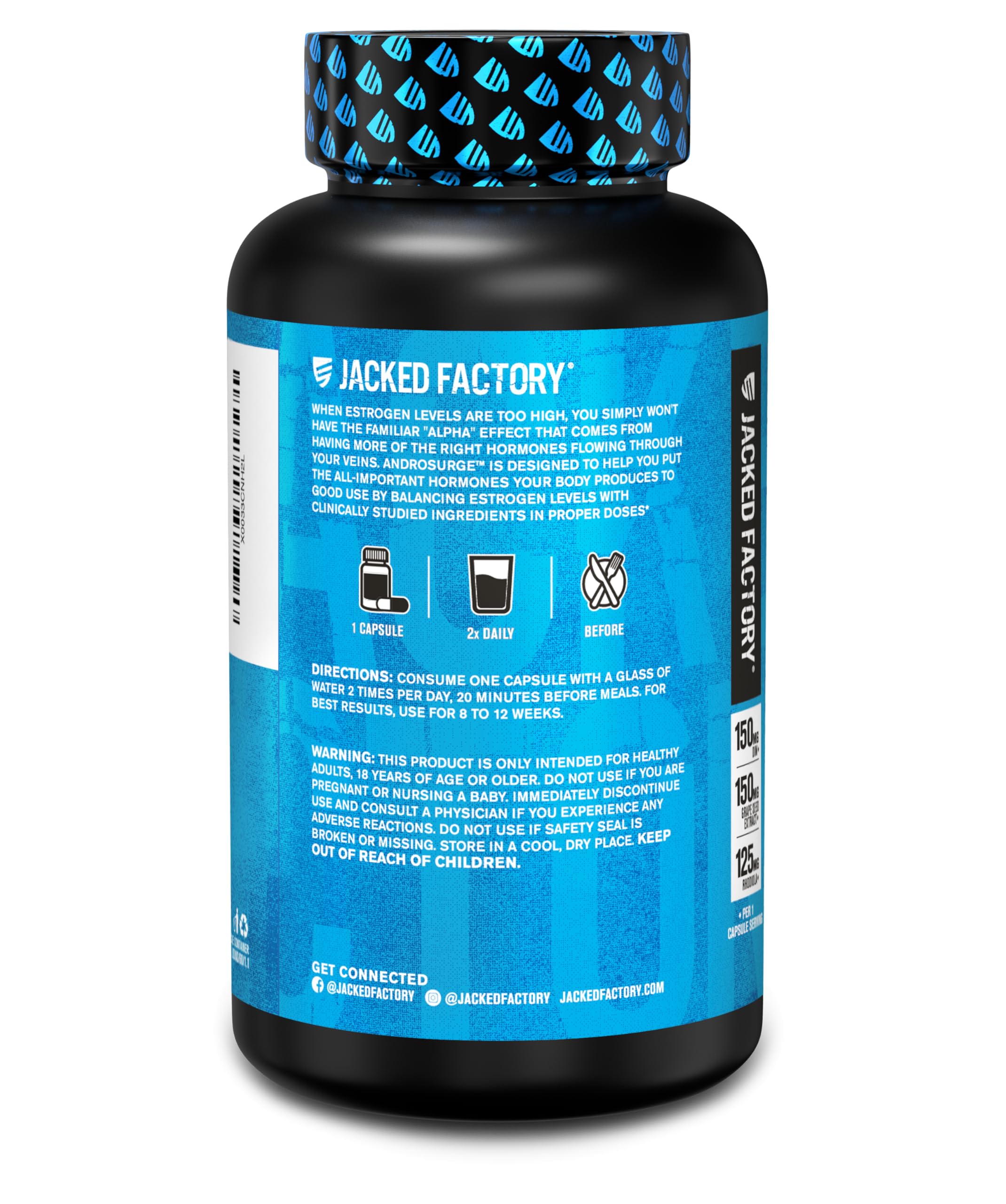 Androsurge Estrogen Blocker for Men - Natural Muscle Builder for Men with DIM, Long Jack, & Grape Seed Extract for Increased Vitality & Performance - 60 Veggie Pills