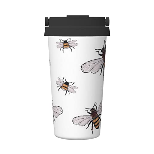 ANNAVA Travel Coffee Mug Vacuum Insulated Double Stainless Steel Hot/Cold Drink Cup, Lid With Invisible Lift Ring(17oz Funny Bees)