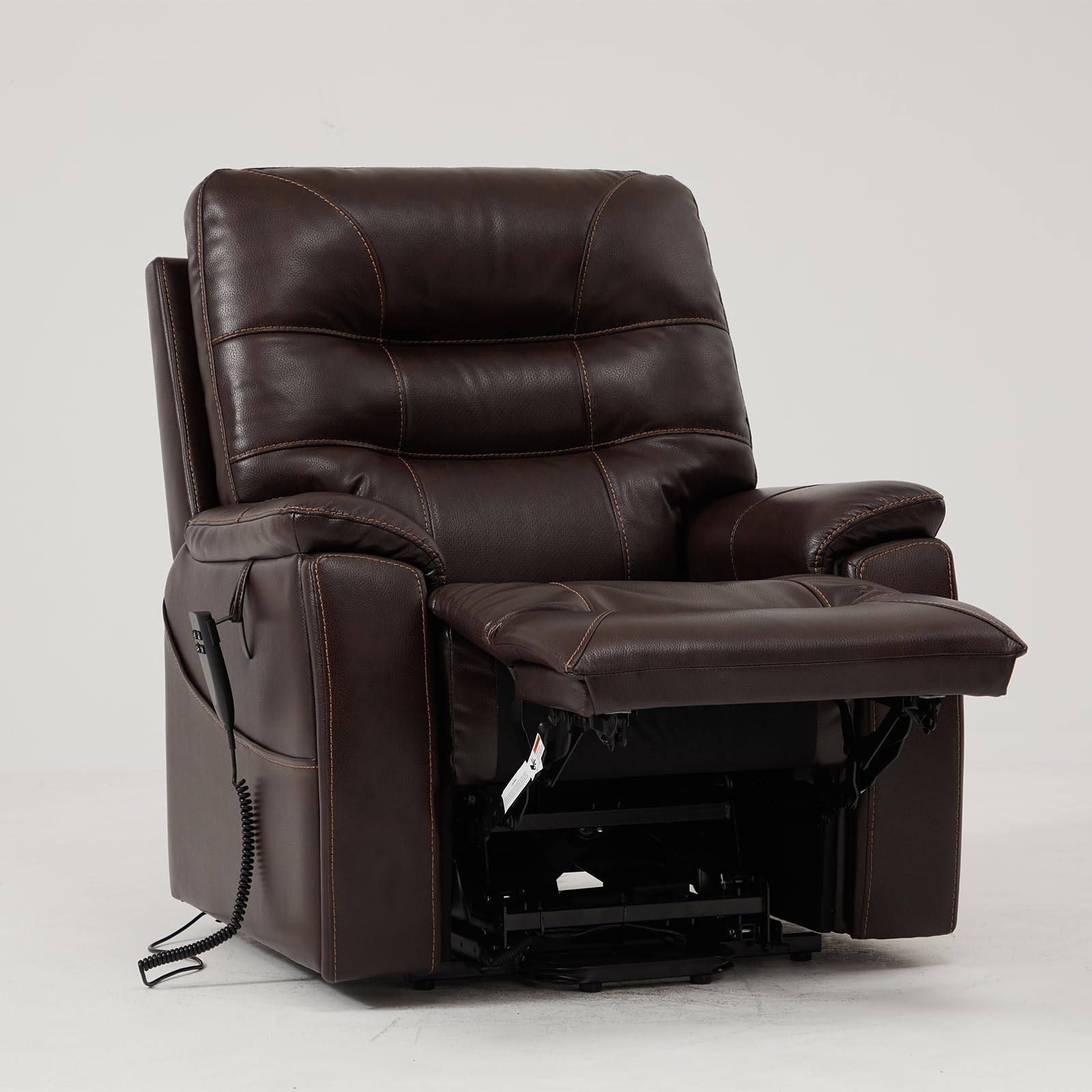 ASIMIL Large Power Lift Chairs Recliners for Elderly Dual OKIN Motor Infinite Position Ergonomics Sofa Lays Flat Chair,Hidden Cup Holder(Faux Leather,Brown
