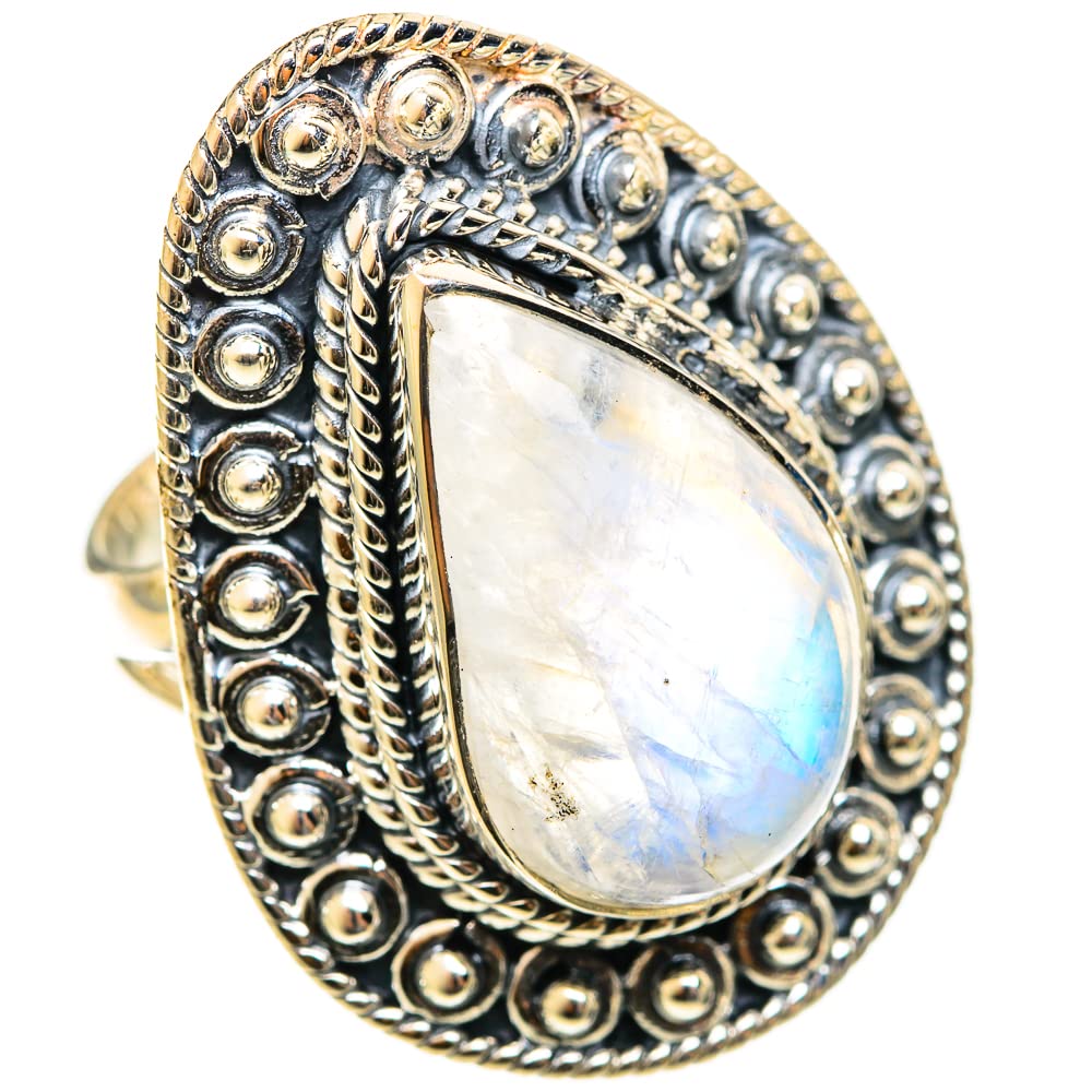 Ana Silver Co Large Rainbow Moonstone Ring Size 7.25 (925 Sterling Silver) - Handmade Jewelry, Bohemian, Vintage RING122149