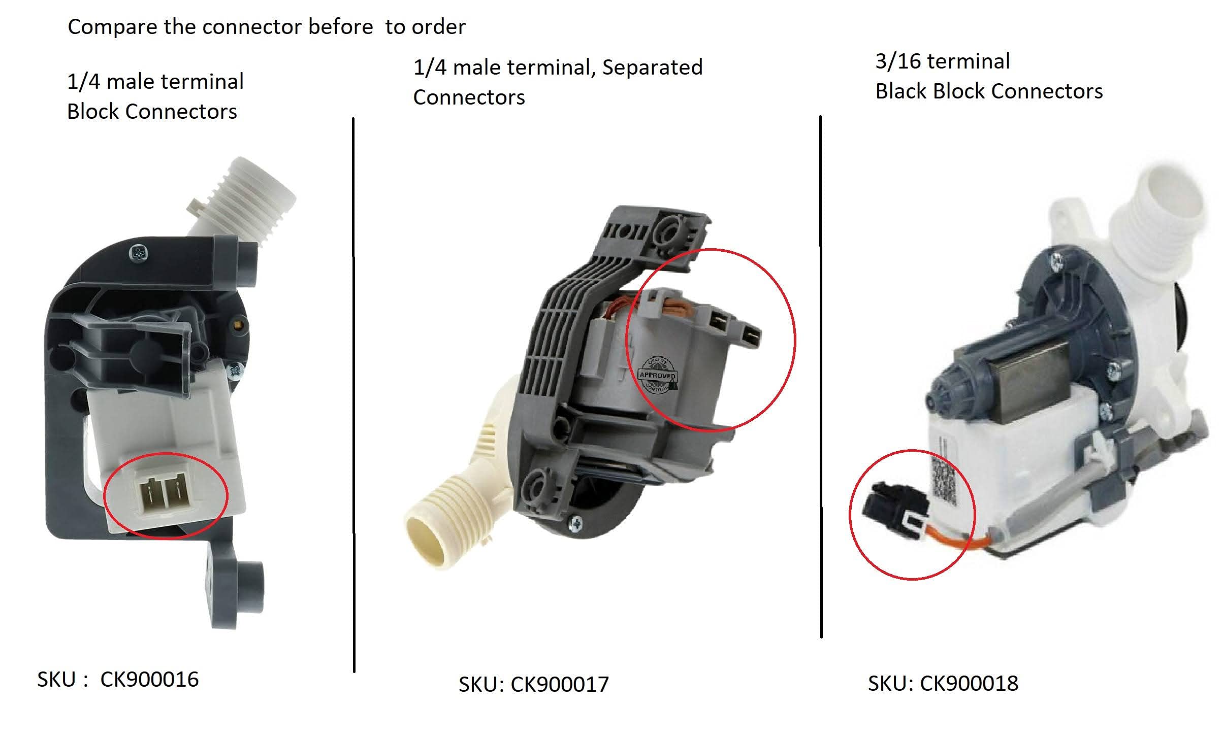 GLOB PRO SOLUTIONS CK900016 Fits Washer Drain Pump Compatible With GE, General Electric, 4958182, B40-3A01, 290D1201G001, 290D1201G002