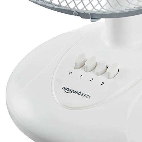 Amazon Basics Oscillating Table Fan with 16-Inch Blades, 3 Speed Settings, White