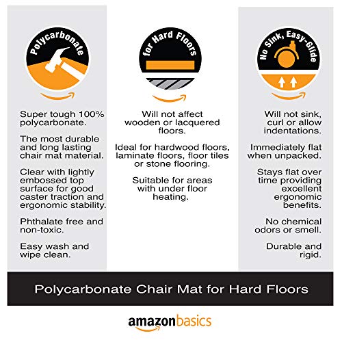Amazon Basics Polycarbonate Office Chair Rectangular Mat for Hard Floors, 47 x 59-Inch, Clear