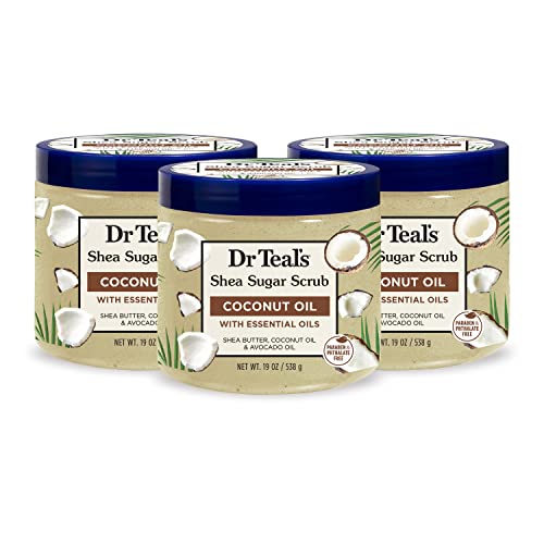 Dr Teal's Shea Sugar Body Scrub, Coconut Oil with Essential Oils, 19 oz (Pack of 3)