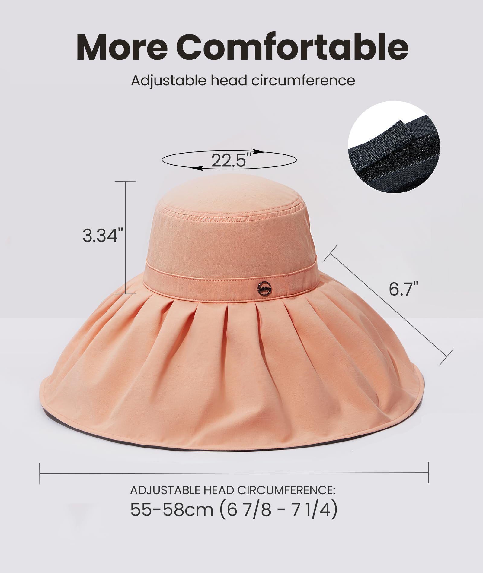 BENEUNDER Large Brim Floppy Sun Hats for Women Summer Beach Sun Hat Foldable UPF 50+ (Black)