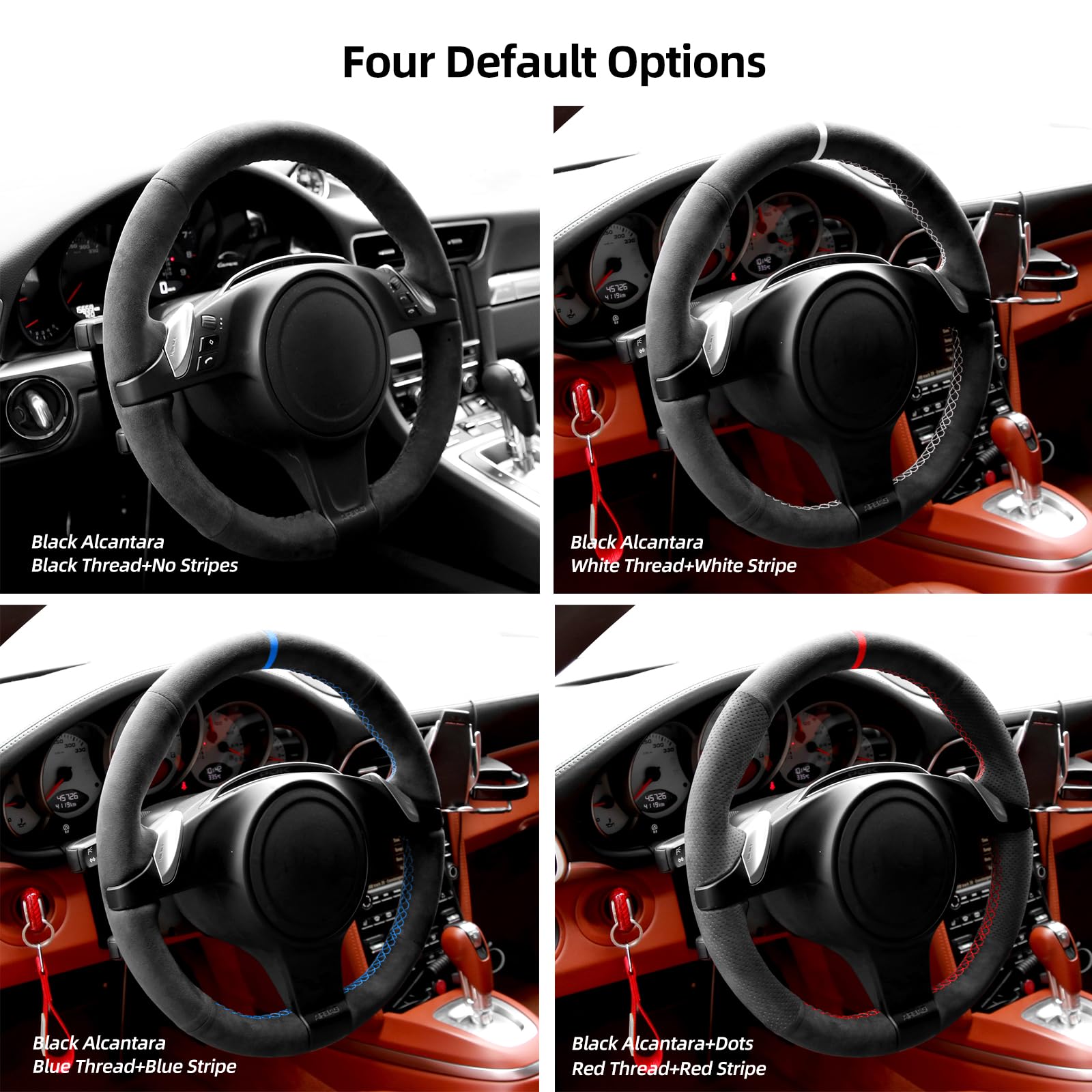 Alfanxi Hand Stitch Sewing Italy Alcantara Car Steering Wheel Cover Wrap for Porsche 911/Panamera/Panamera E-Hybrid (Black Alcantara+No Stripes)