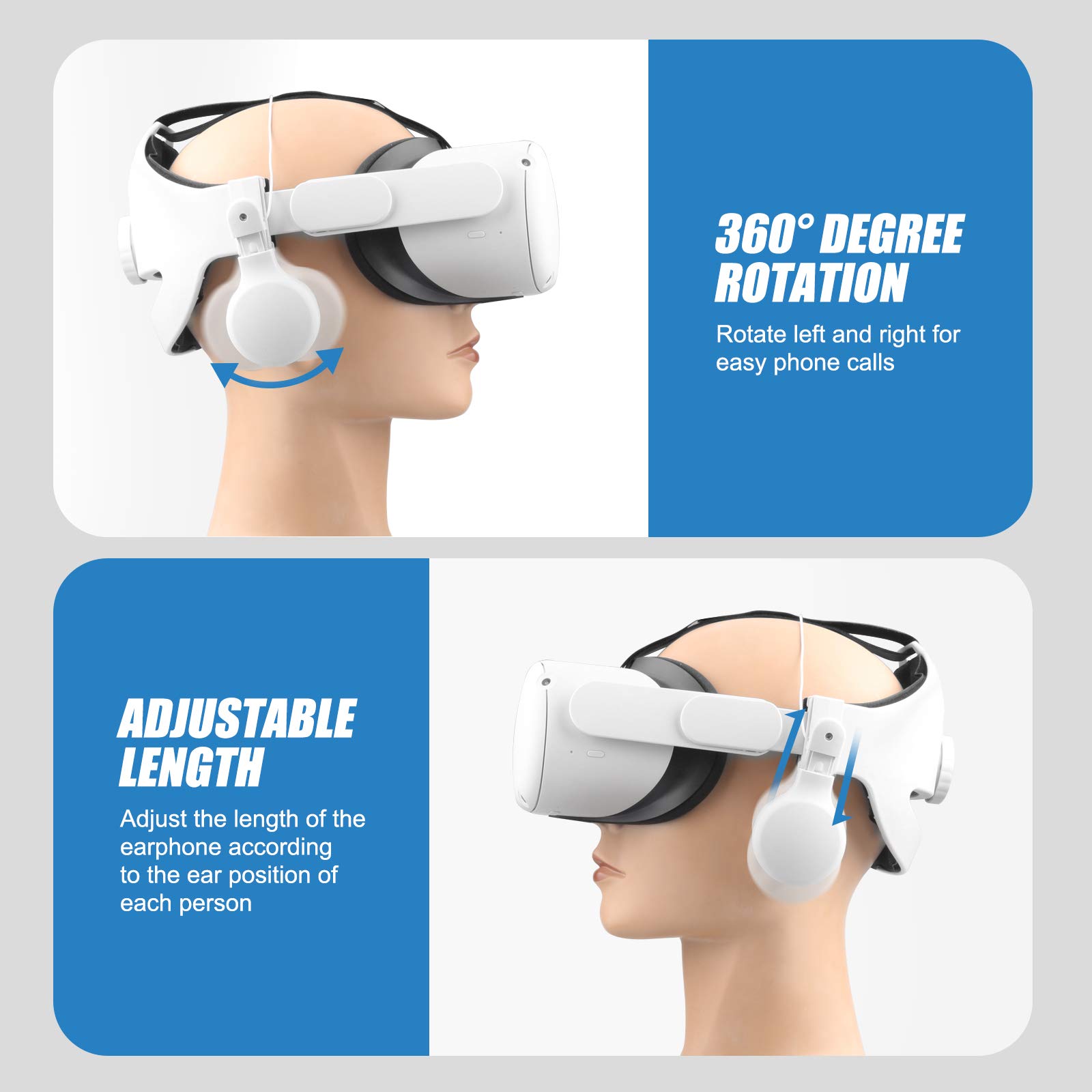 Eylgo Adjustable Head Elite Strap with Headphones for Oculus Quest 2 VR, Rotate 360 ​​Degrees Enhancing Sound Game Audio Headset Oculus Quest 2 Strap Replacement