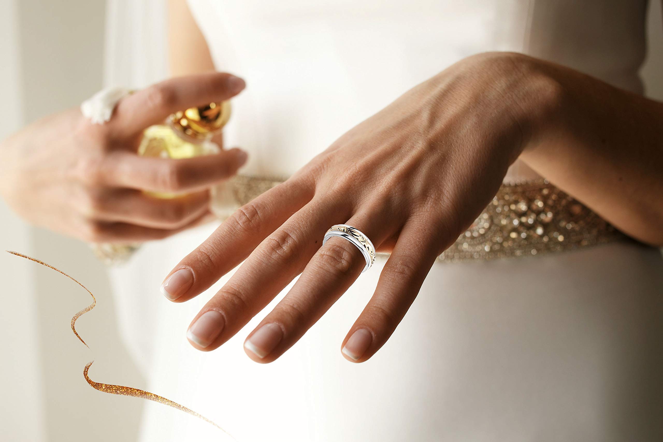 Alain Raphael two-tone sterling silver & 10K yellow gold 6 millimeters & 8 millimeters wide wedding band set him and her