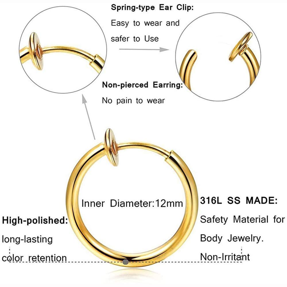 Alisaso 12pcs Punk Clip on Fake Nose Lip Hoop Rings Earrings Body Piercing(Color Random)