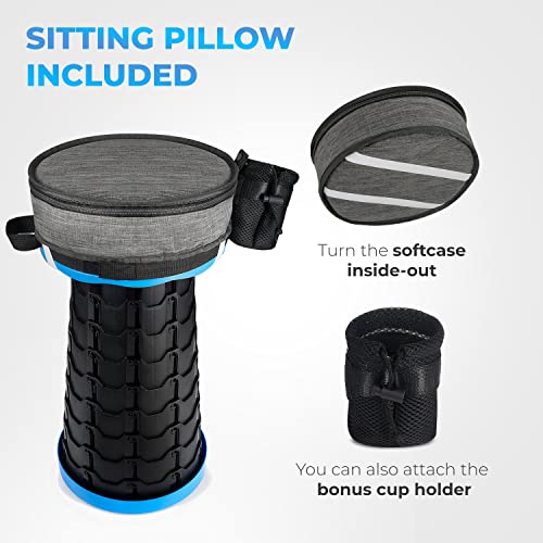 ARINRO Portable Collapsible Stool for Adults Portable Cyclone Seat - Retractable Folding Stool for Camping, Traveling, Hiking, and more - Adjustable Telescoping Stool 400 lbs Load Capacity - Blue