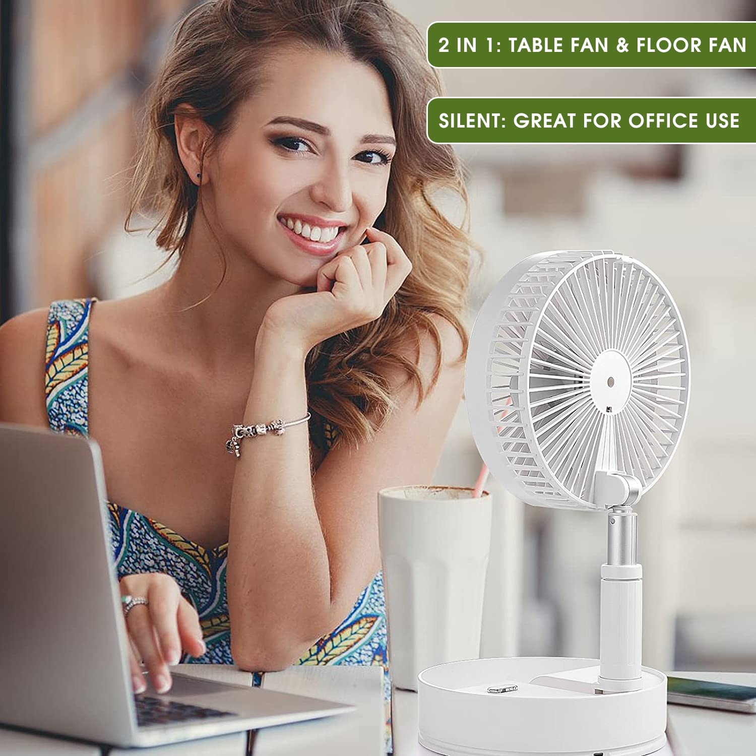 EZYDAYYI Rechargeable Battery Operated Fan for Bedroom, 7200 mAh 8 inch Foldable Oscillating Fan with Remote and Timer, 4 Speeds Portable Floor Standing Fan Small Table Desk Fan for Travel Camping