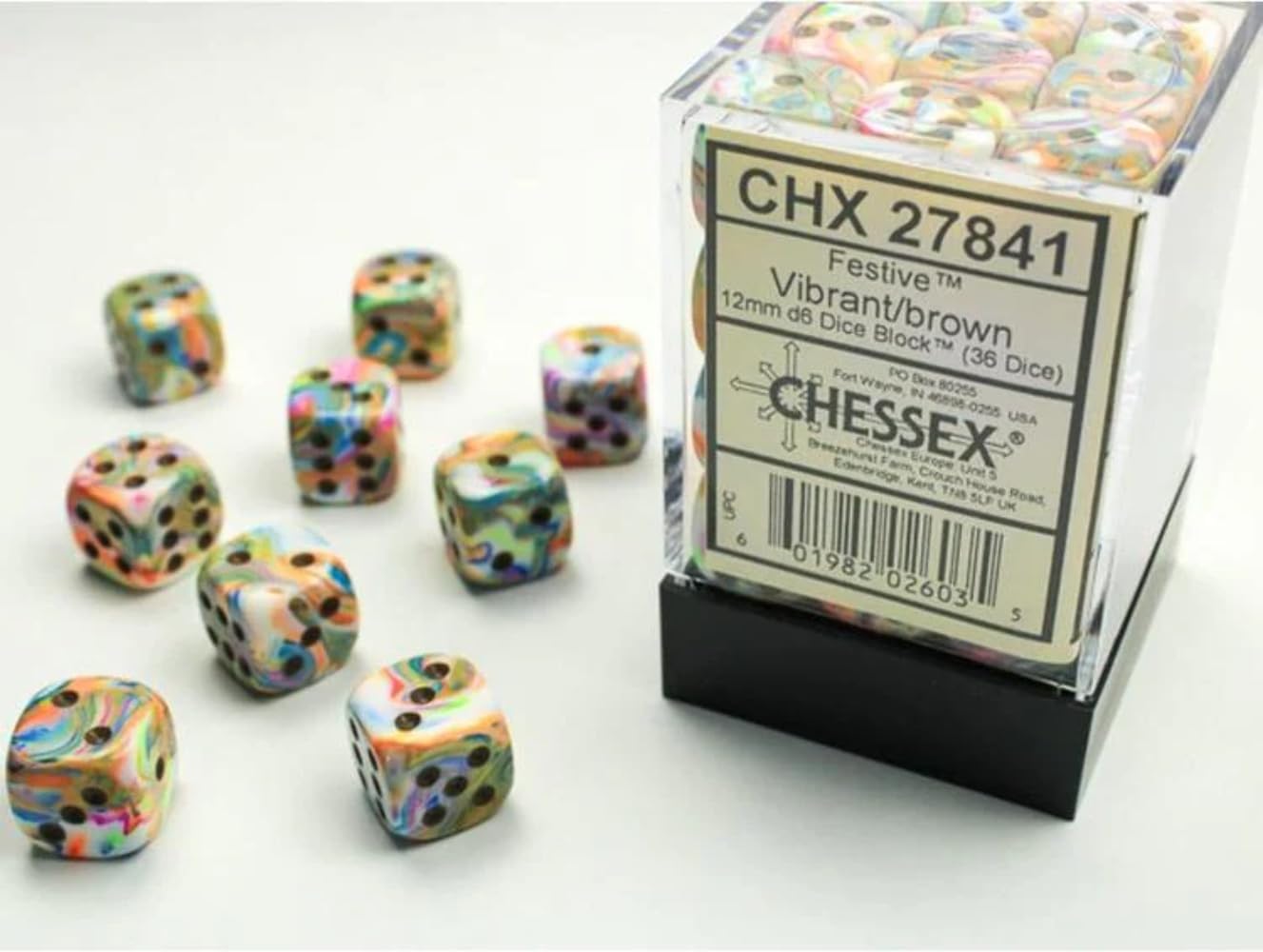 DND Dice Set-Chessex D&D Dice-12mm Festive Vibrant and Brown Plastic Polyhedral Dice Set-Dungeons and Dragons Dice Includes 36 Dice β D6 (CHX27841)