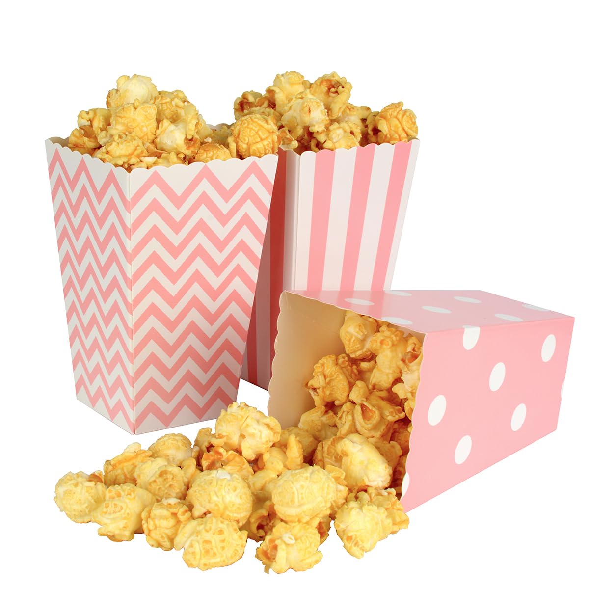 Yuyisto A pack of 36 popcorn boxes suitable for a variety of parties and picnics, including waves, polka dots, stripes three styles. (pink)