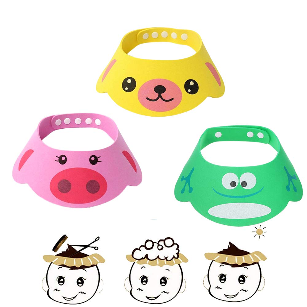 Adjustable Visor Cartoon Shampoo Shower Bathing Protection Cap for Toddler, Baby, Kids, Children, Set of 3